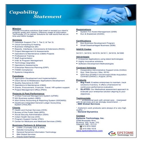 Epitome Technology, Inc. Capability Statement | PDF