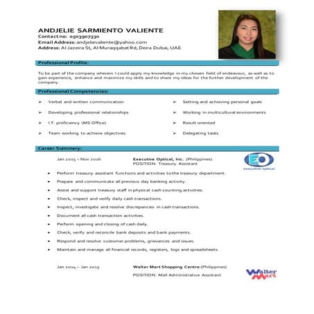 CV OF ANDJELIE VALIENTE | DOCX