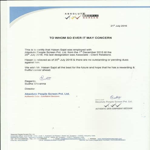 Experience Letter - APS | PDF