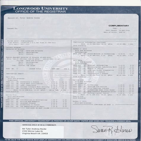 Tyler Rocke Longwood Transcript | PDF