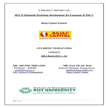 A PROJECT REPORT ON BCL'S FINANCIAL WORKSHOP DESIGN(1) | DOCX