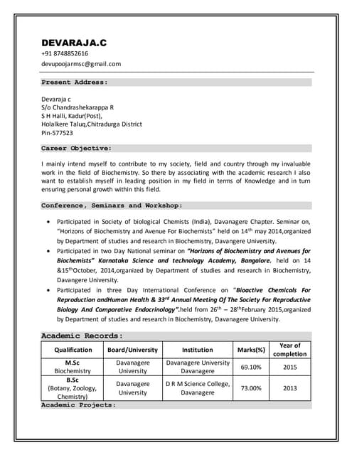 MSc fresher resume | DOC