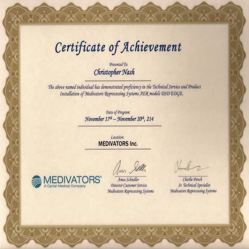 Medivators Training Certificate | PDF