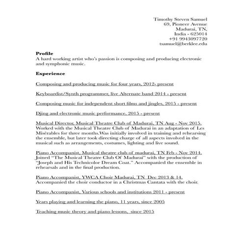 Tim_Resume | PDF | Musicals | Genres