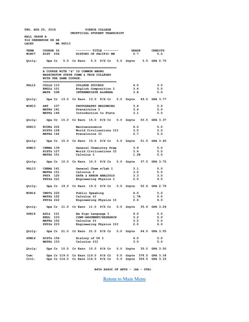 Transcript | DOCX | Undergraduate Education | College Education