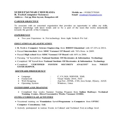 sudeep experience | PDF