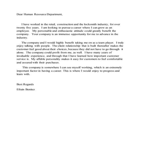 Dear Human Resource Department | DOCX