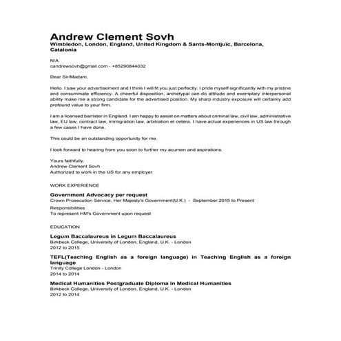 CV OF MR. ANDREW CLEMENT S. | PDF | Legal Services Industry | Industries