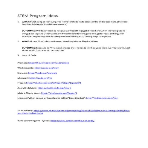 STEM Program Ideas | DOCX