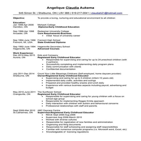 Claudia Aukema Resume RECE Linkedin | PDF