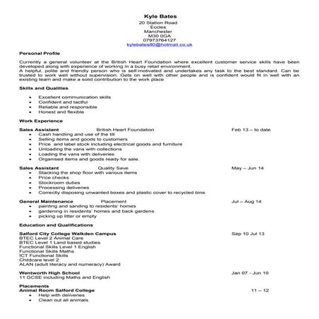 kyle's retail CV | DOC | Education