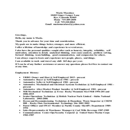 Mario Macaluso resume | DOCX | Careers