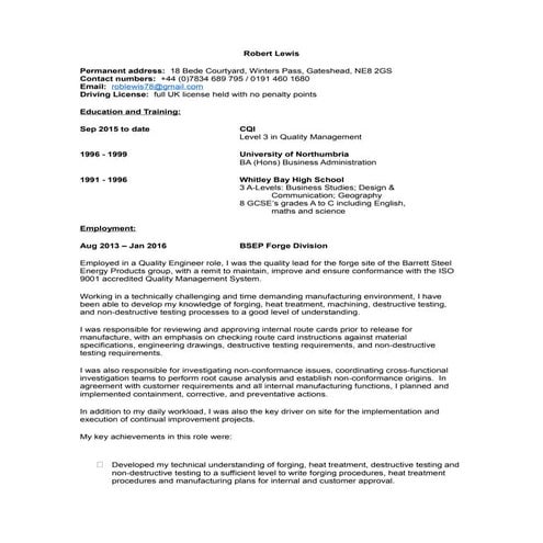 Rob Lewis CV | DOC
