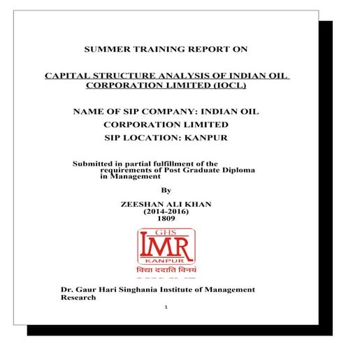 SIP REPORT Capital Structure Analysis Of Indian Oil Corporation Limited ...