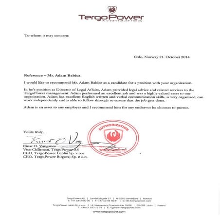 Reference Letter TergoPower | PDF