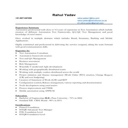 Rahul Yadav_Resume_519785 | DOC | Operating Systems | Computer Software and Applications
