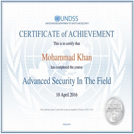 UN Advanced security Certificate 2016 | PDF