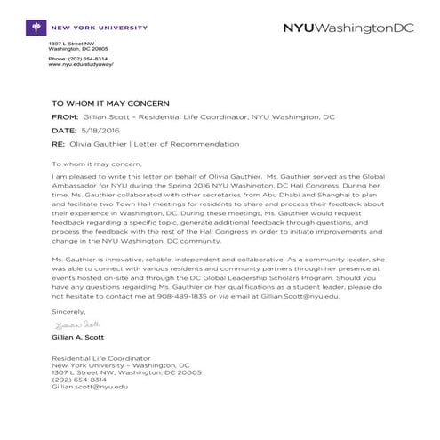 Letter of Rec. Olivia Gauthier | PDF