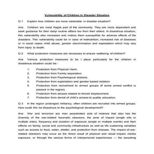 Vulnerability of Children in Disaster Situation | PDF