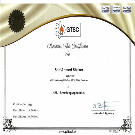 0195 Saif Ahmad_ H2S Certificate | PDF