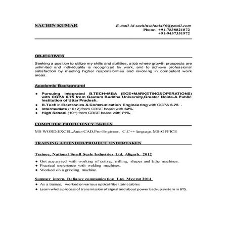 sachin cv.. | DOCX | Business | Business and Finance