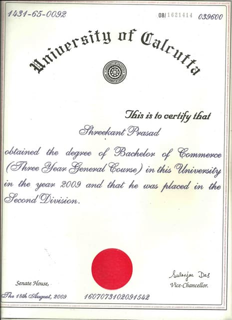 B.com Degree Certificate | PDF