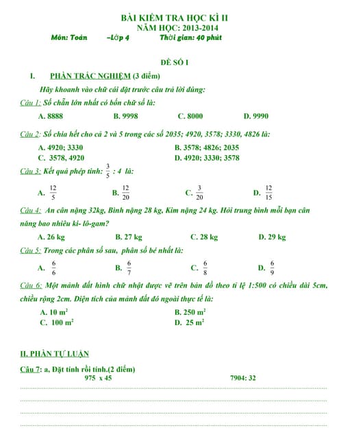 20 de thi toan lop 3 cuoi ki 2 | PDF
