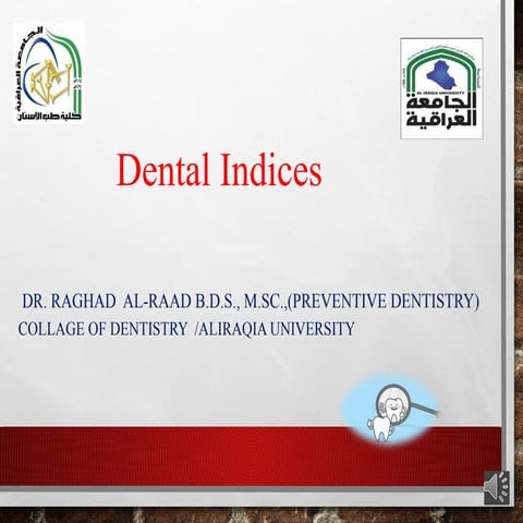 Lecture of community talk about dental indices | PPTX