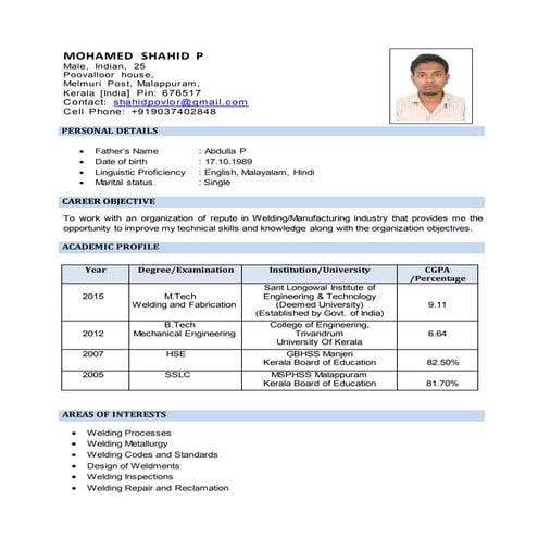 resume welding engineer | DOCX