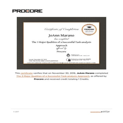 Procore Task Analysis Certification | PDF