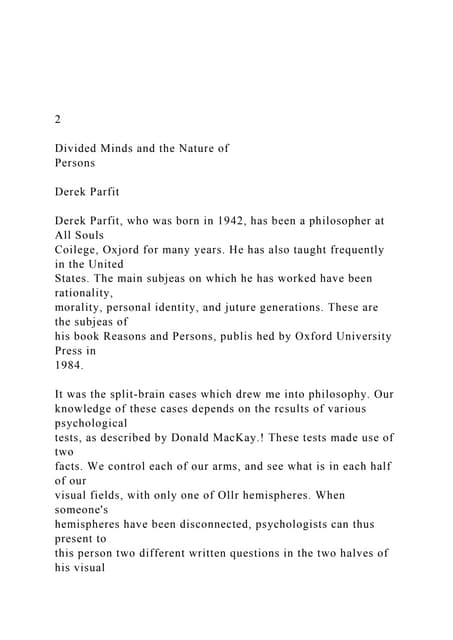 Consciousness, Identity and Self | PPT