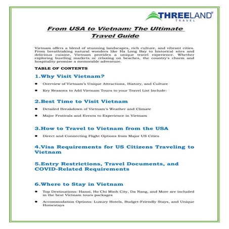 From USA to Vietnam: The Ultimate Travel Guide | PDF