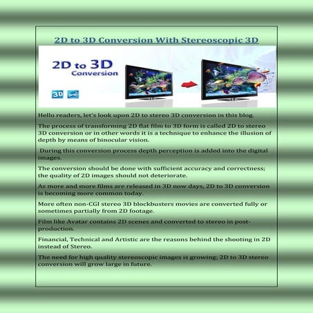 2D to 3D Conversion With Stereoscopic 3D | PDF