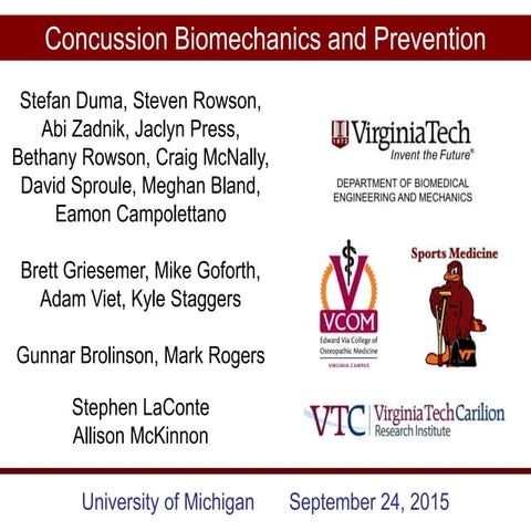 Concussion Biomechanics and Prevention by Stefan Duma | PPT