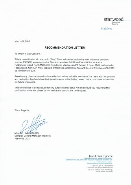 Letter of Recommendation by Managing Director | PDF