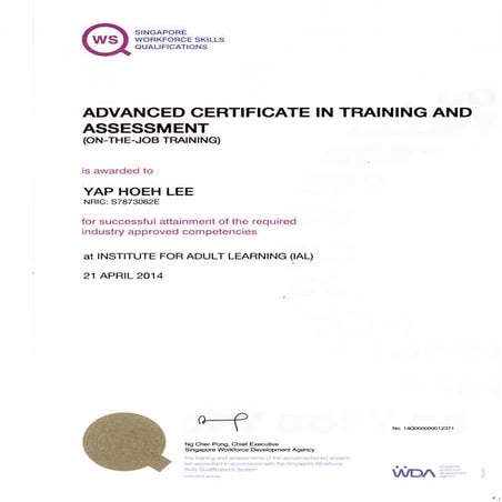 Yap Hoeh Lee ACTA (OJT) Certification | PDF