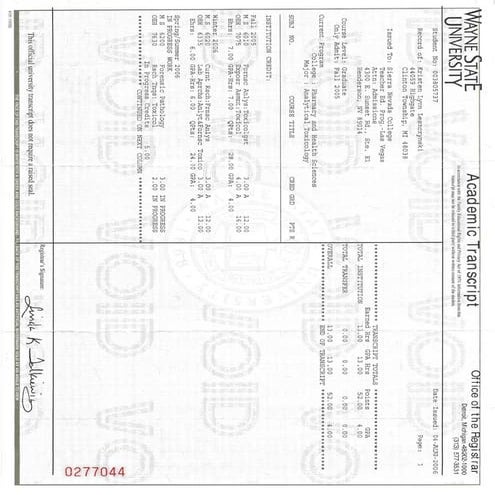 Wayne State Transcript_K.DellaMora | PDF