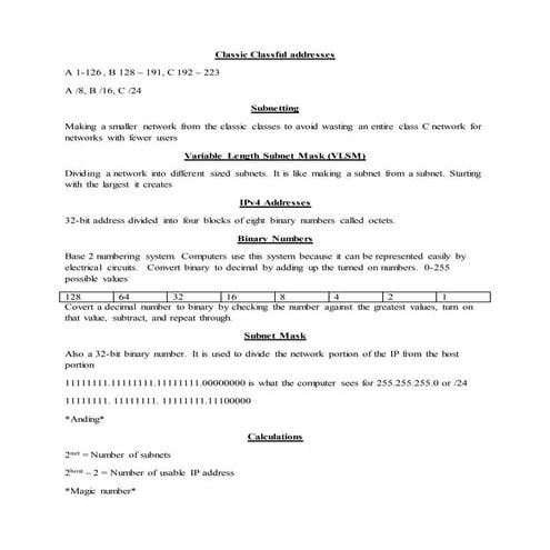 Subnetting One Page Info | PDF | Free Download