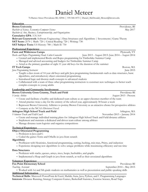 Resume Fall 2016 | PDF