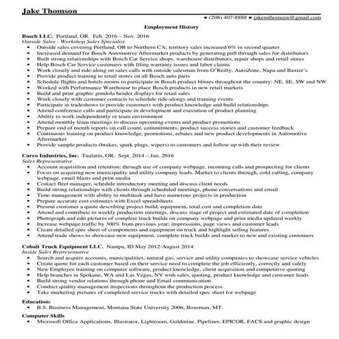 JakeThomsonresumeNov2016 | PDF | Automotive Industry | Industries