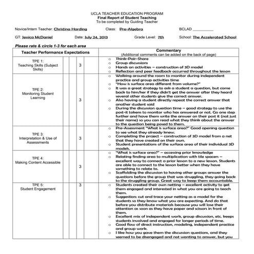 Christina Final Teaching Lesson Evaluation | DOC