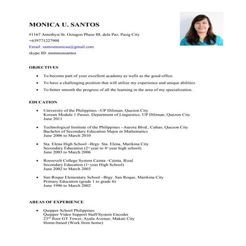 RESUME_Monica Santos | PDF