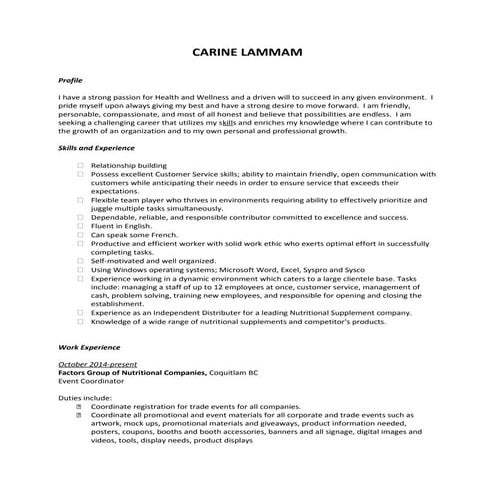 Carine's Resume | RTF