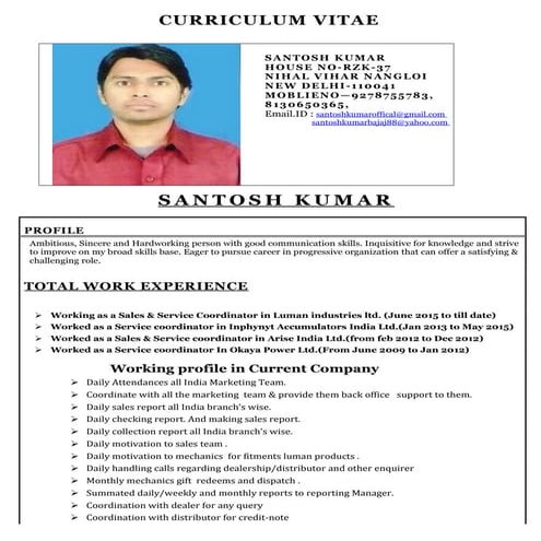 RESUME OF SANTOSH KUMAR . | PDF