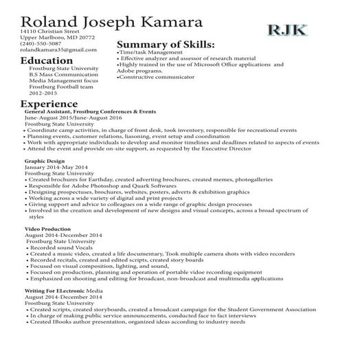 Roland Kamara Current Resume | PDF | Video Production | Content Production