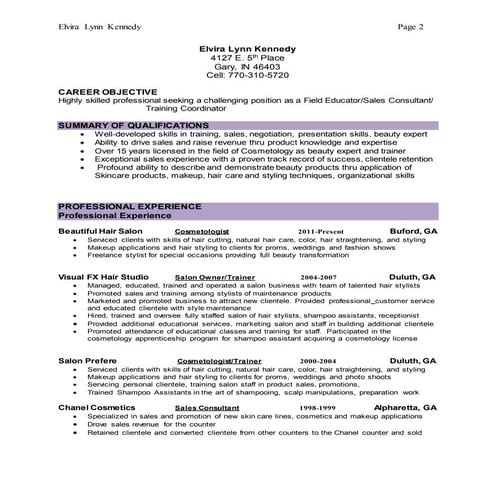 Lynn Kennedy's Resume 3 | DOCX | Hair Care | Beauty