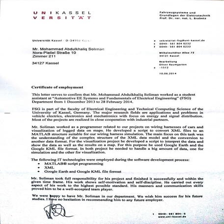 Uni Kassel Reference Letter | PDF