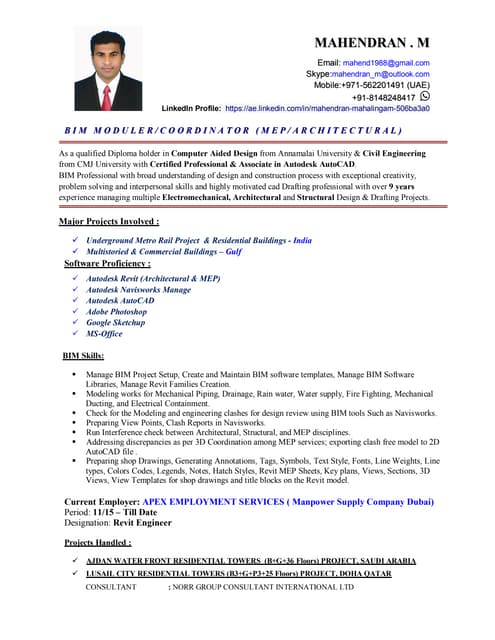 CV_ BIM Revit Mep Modeler & Draftsman | DOCX