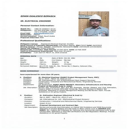 CV - EDWIN BORASCA- SR. ELECTRICAL ENGR | PDF