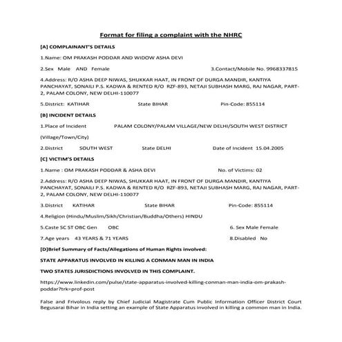 NHRC COMPLAINT_18_09_2016 | PDF